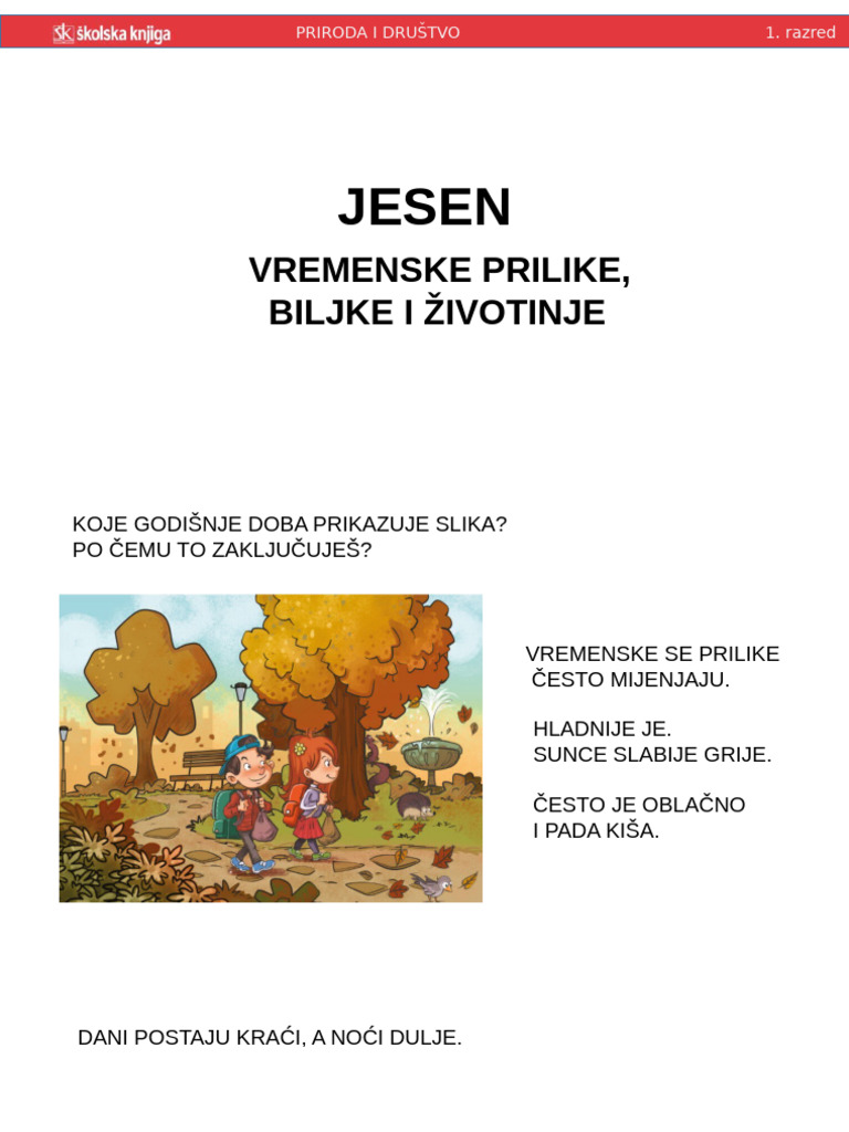 011 JESEN Vremenske Prilike, Biljke I Životinje PID 1. Razred Istražujemo Naš Svijet | PDF