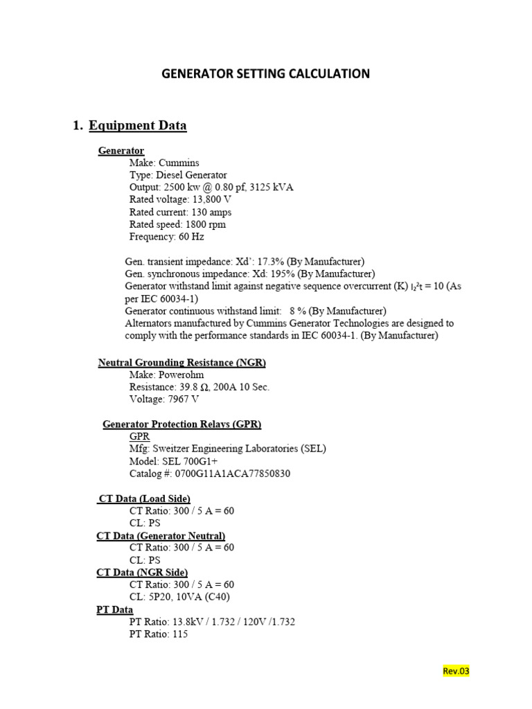 Generator Relay Setting | PDF | Electric Generator | Electrical Engineering