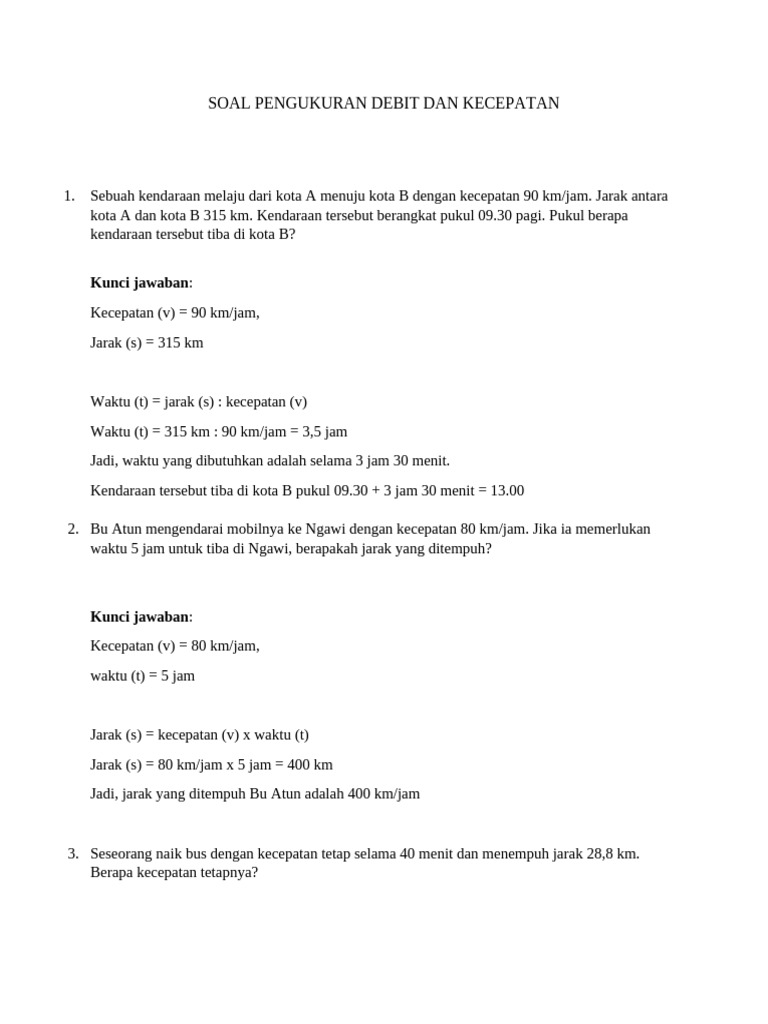 Soal Pengukuran Debit Dan Kecepatan-1 | PDF