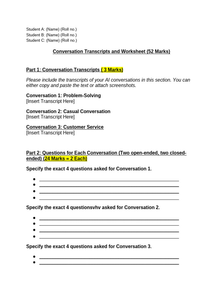 Conversation Transcripts And Worksheet Pdf Human Communication Cognitive Science