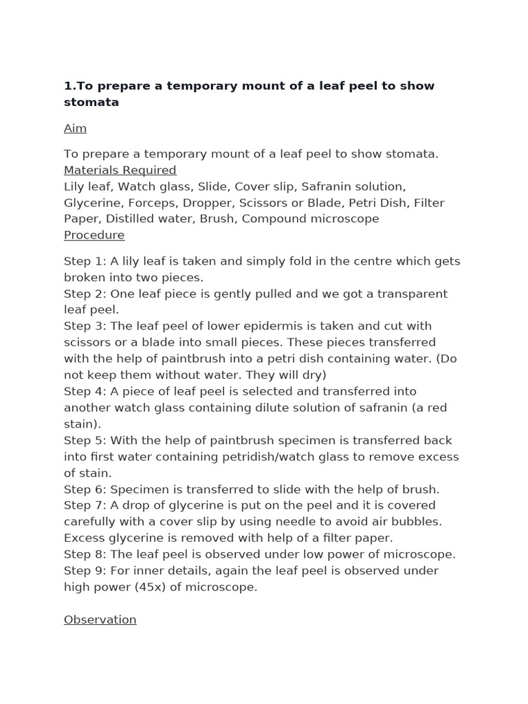 Biology Practical Procedures Guide | PDF | Tissue (Biology ...