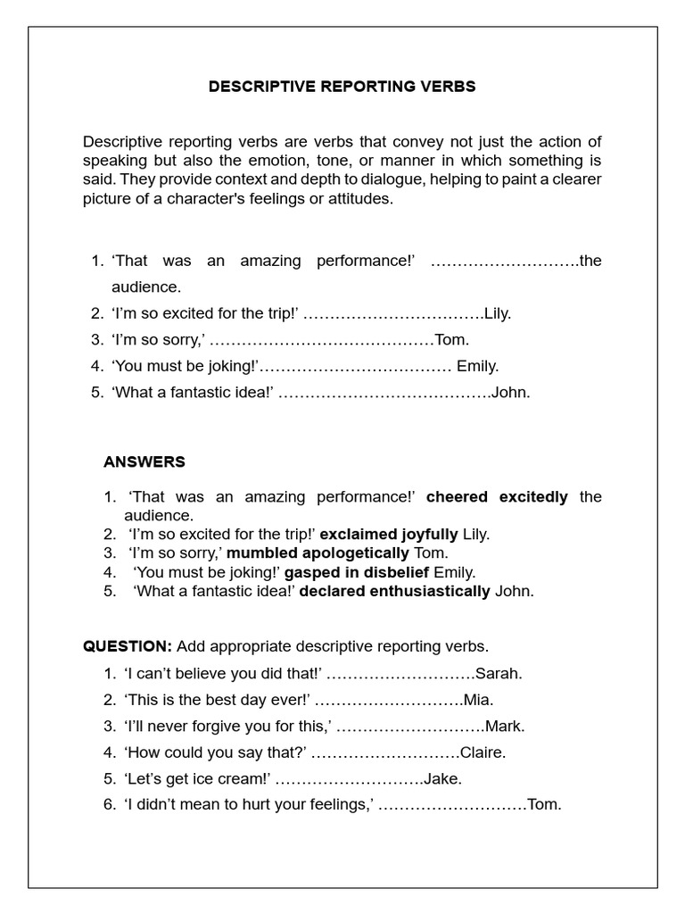 Descriptive Reporting Verbs | PDF