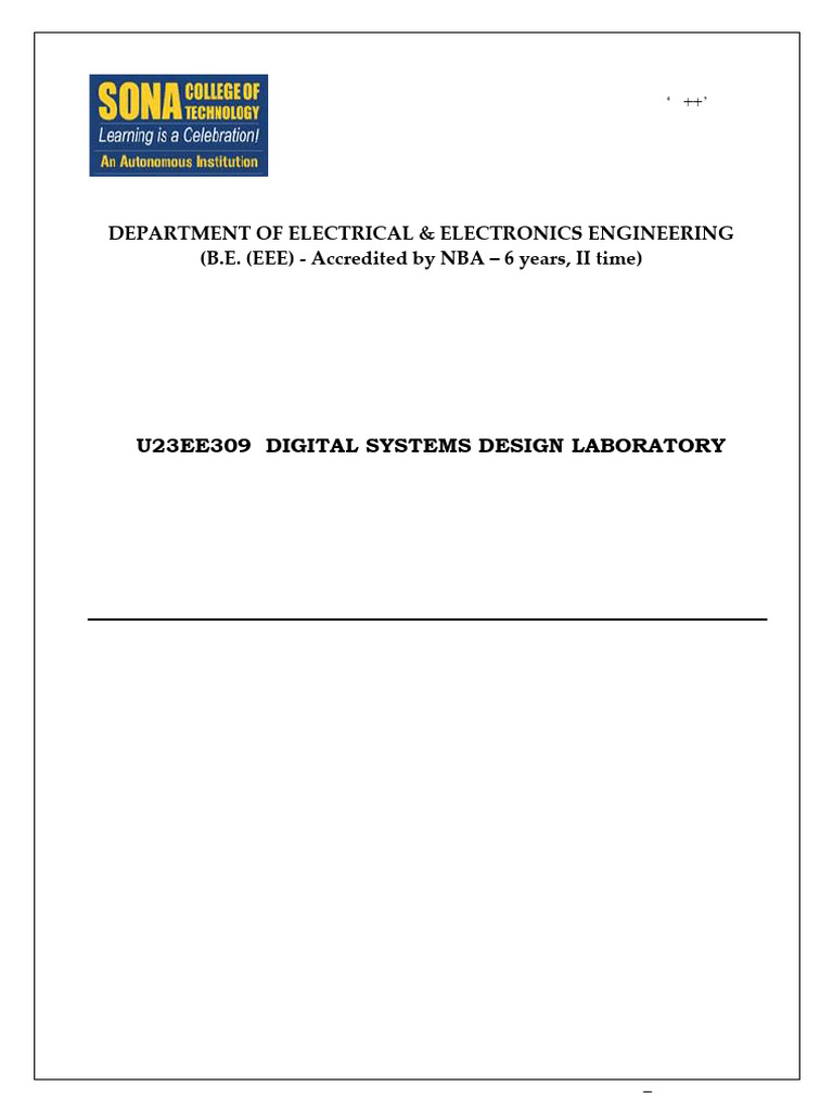U23EE309 DSD Lab Manual Full - AUG 2024 - Students | PDF | Logic Gate | Electronic Circuits