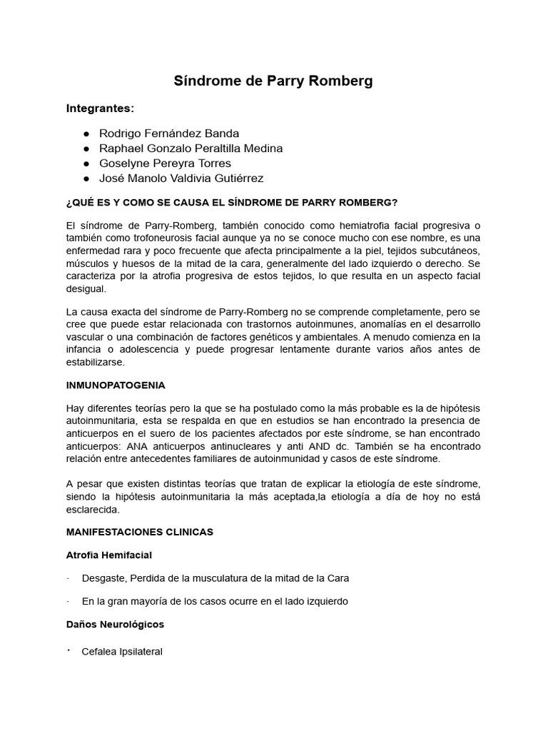 Síndrome de Parry Romberg | PDF | Medicina CLINICA | Enfermedades y ...