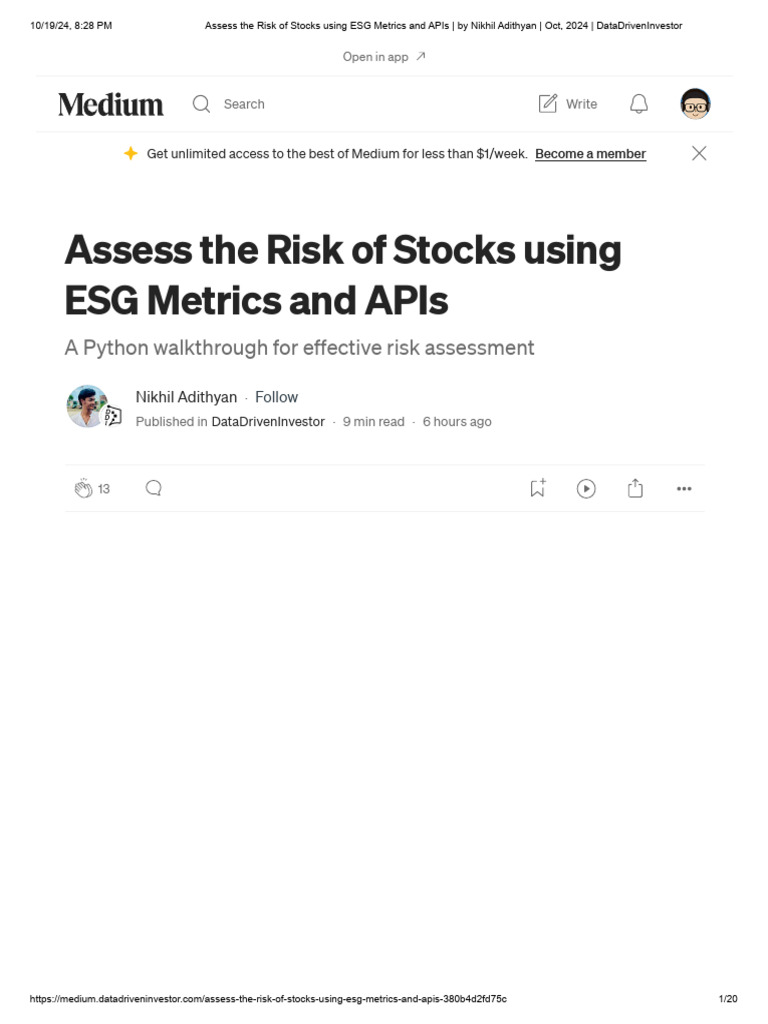Assess The Risk of Stocks Using ESG Metrics and APIs | PDF | Economies