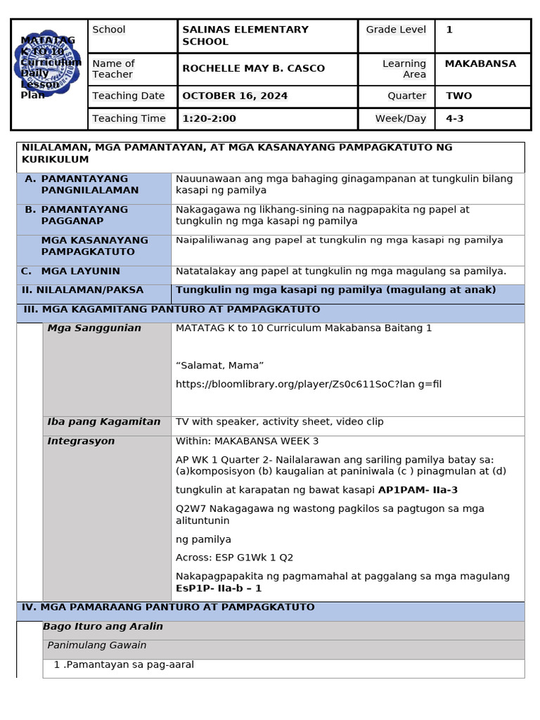 Dlp Makabansa Wk 4 q2 d3 | PDF