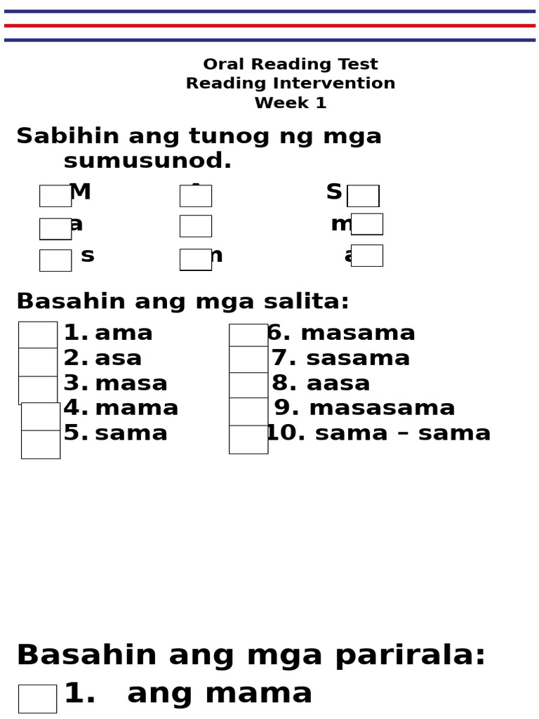 Oral Reading Test Week 1 | PDF