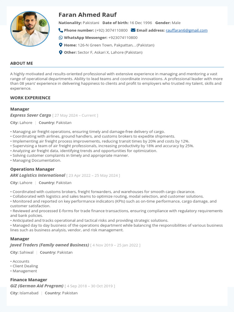 Faran Rauf CV | PDF | Cargo | Audit