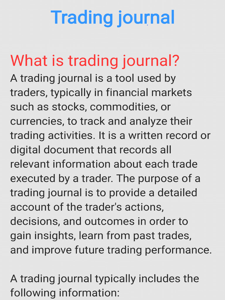 Trading Journal Complete Course | PDF