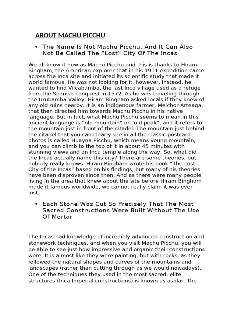 MACHU PICCHU | PDF | Machu Picchu