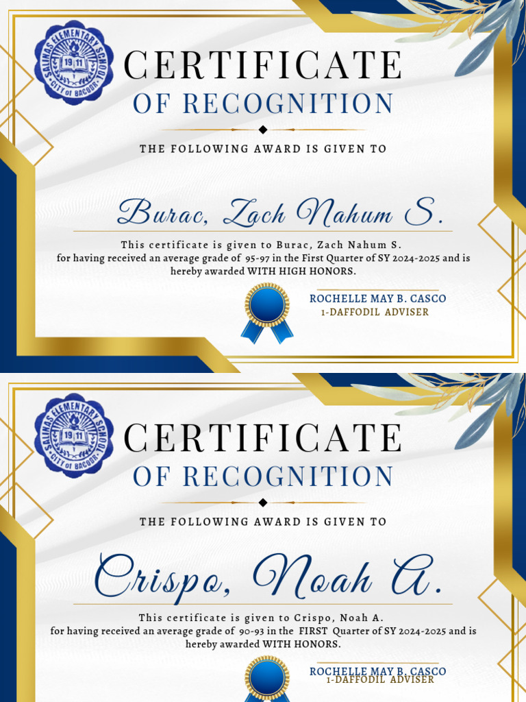 For Her Commendable Performance For The SY 2021-2022. | PDF