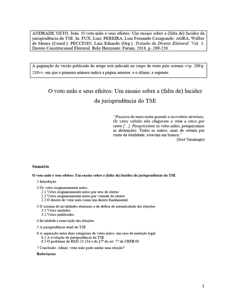 Efeitos do Voto Nulo na Jurisprudência do TSE | PDF | Eleições | Democracia