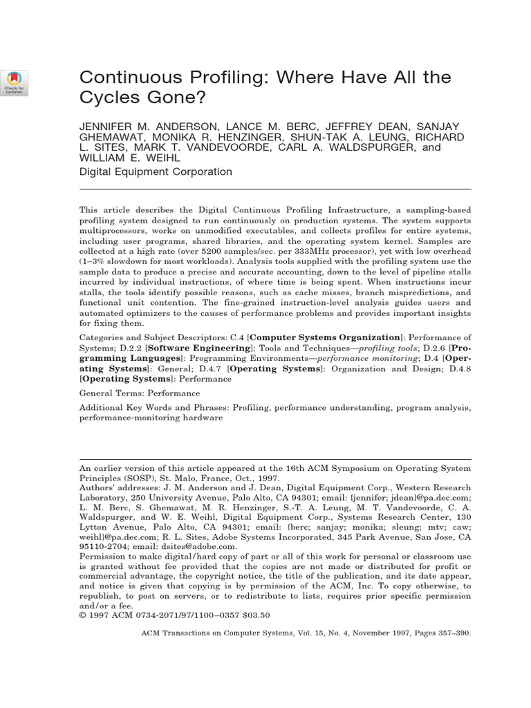 Continuous Profiling - Where Have All the Cycles Gone? | PDF | Central Processing Unit | Cpu Cache