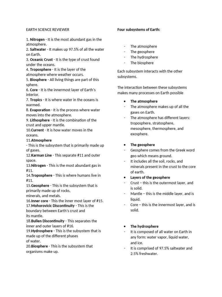 earthsci reviewer | PDF | Earth Sciences | Atmosphere Of Earth