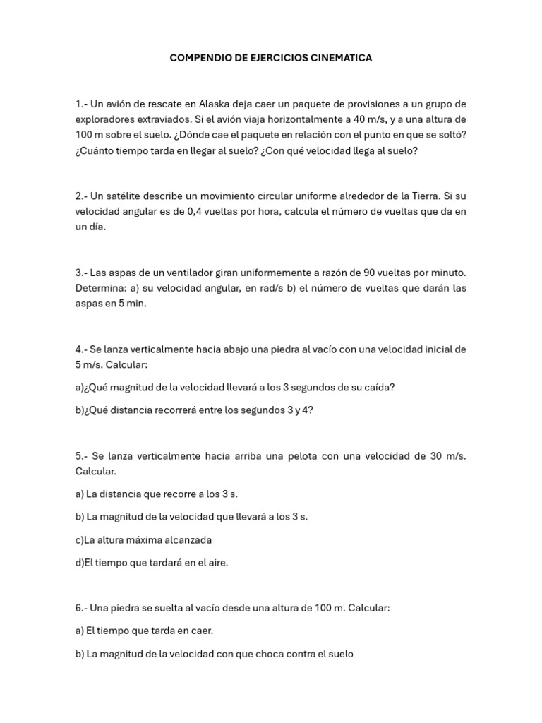 Compendio de Ejercicios Cinematica - 012914 | PDF