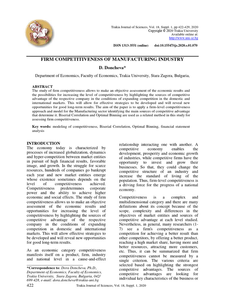 Firm Competitiveness of Manufacturing in | PDF | Gross Domestic Product ...