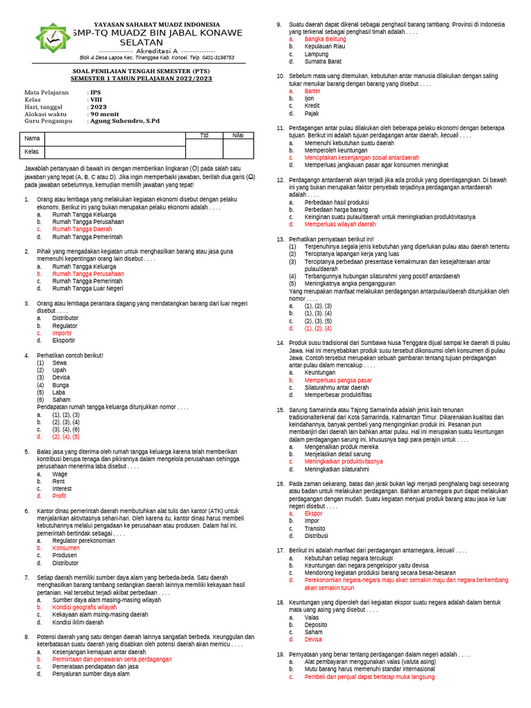Soal PTS IPS Kelas VIII 2022/2023 | PDF
