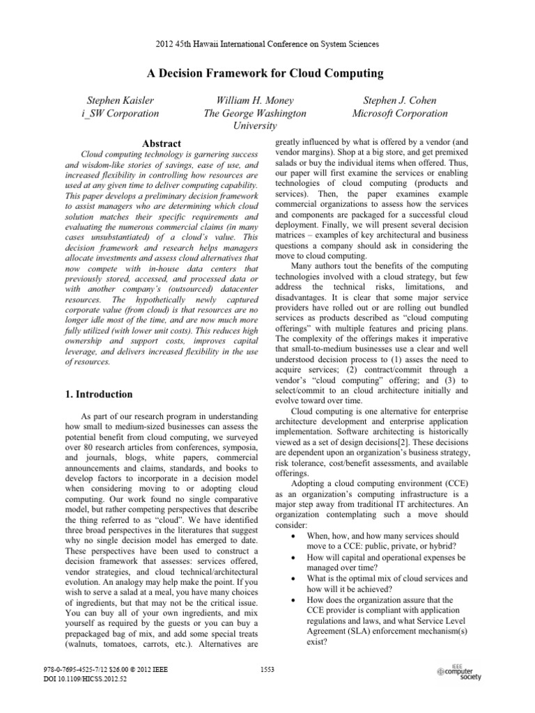 A Decision Framework for Cloud Computing | PDF | Cloud Computing ...