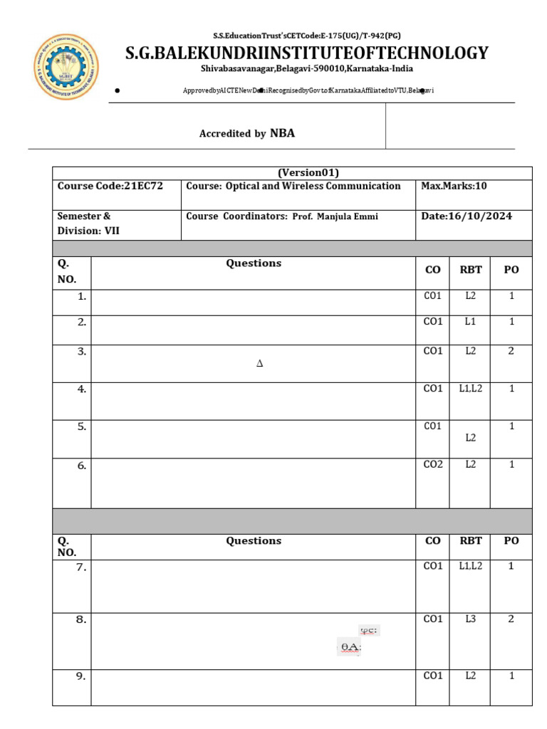 S.G.Balekundriinstituteoftechnology: Department of Electronics and Communication Engineering ...