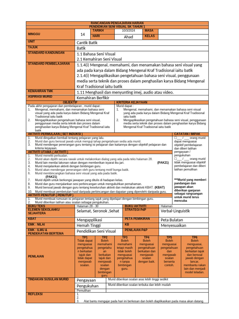 M14 RPH PSV THN 1 2024-2025 by Cikgu Gorgeous | PDF