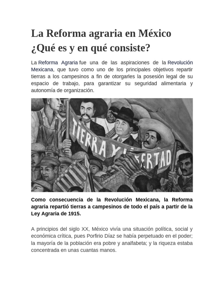 La Reforma Agraria en México | PDF | Reforma agraria | revolución mejicana