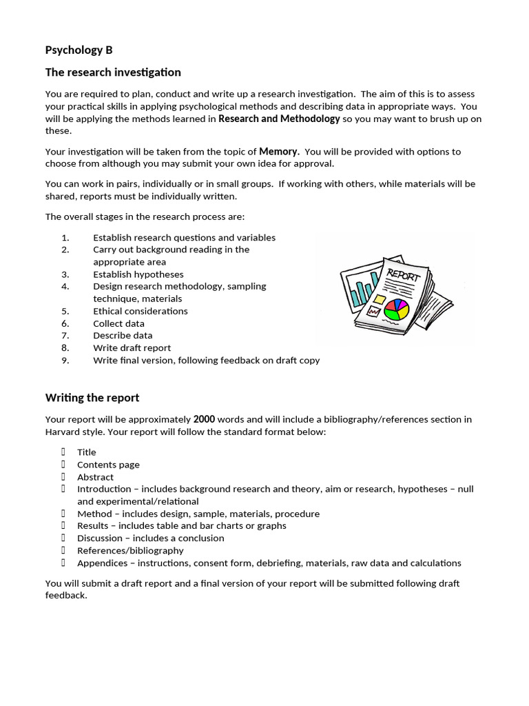 Psychology Research Project Guide | PDF | Recall (Memory) | Methodology