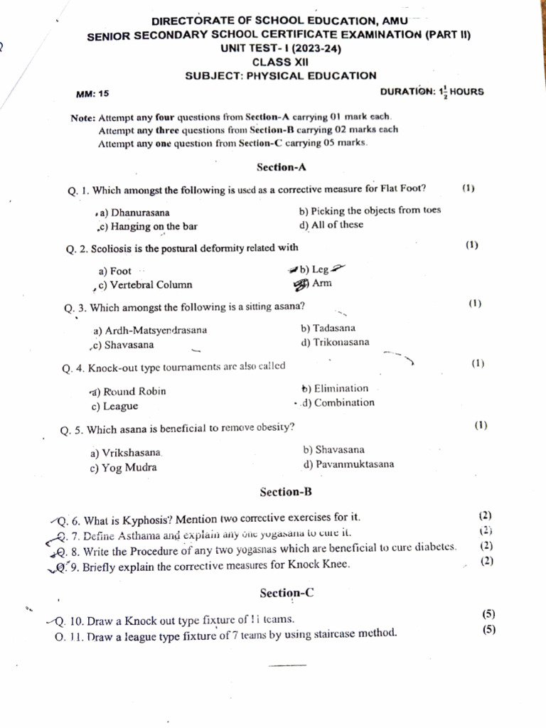 UT 1 PHE Pyq | PDF | Physical Exercise | Yoga