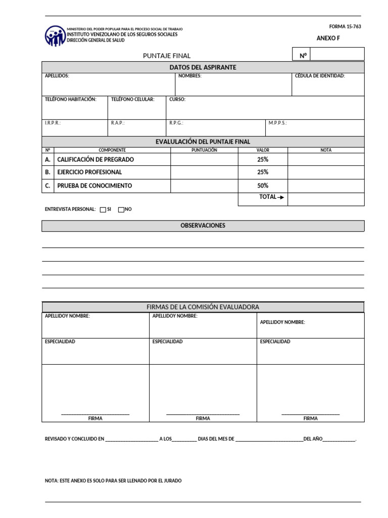 ANEXO F PUNTAJE FINAL FORMA 15-763 | PDF