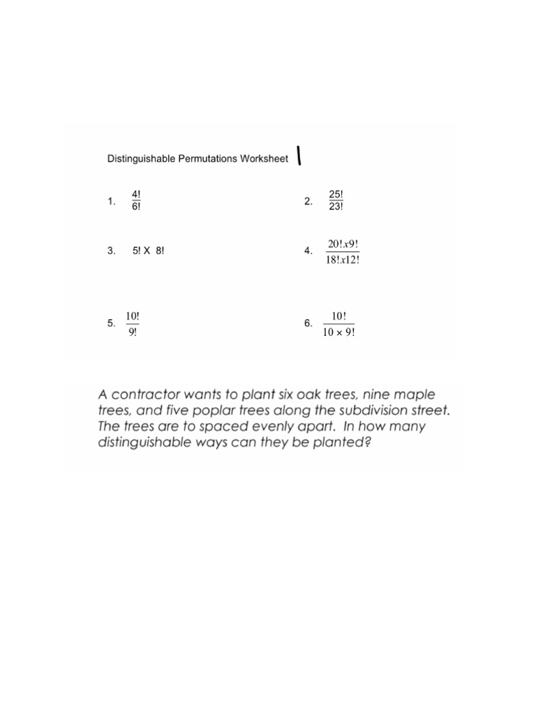 Distinguishable Permutations Worksheet 1 | PDF
