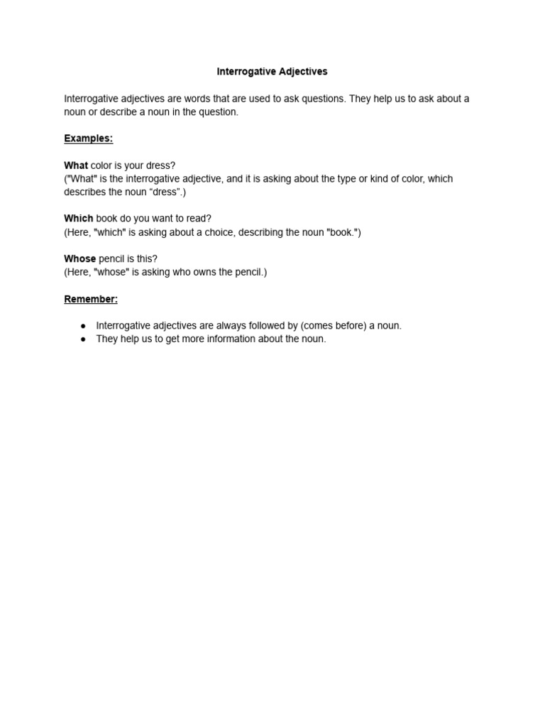 Interrogative Adjectives | PDF