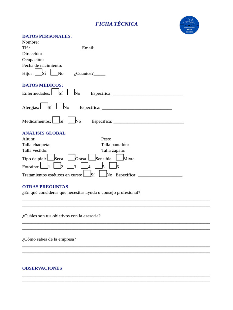 FICHA TÉCNICA ESTÉTICA | PDF
