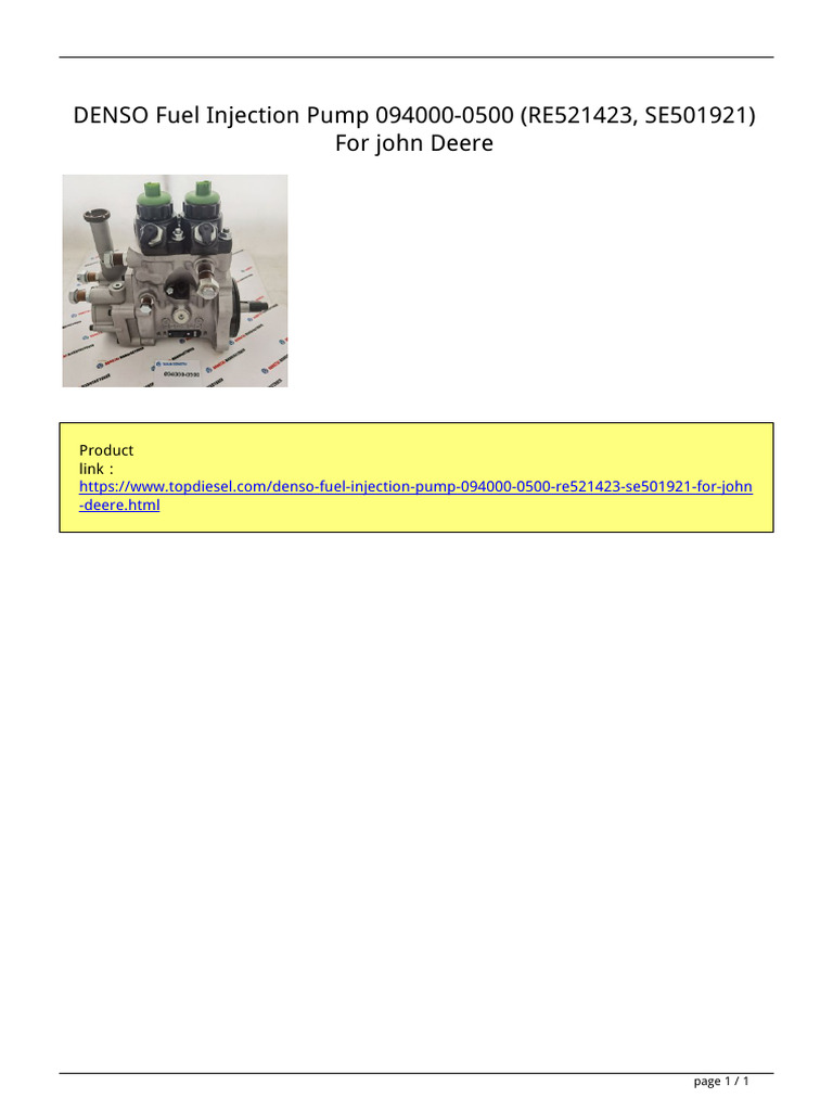 Denso Fuel Injection Pump 094000 0500 Re521423 Se501921 For John Deere ...