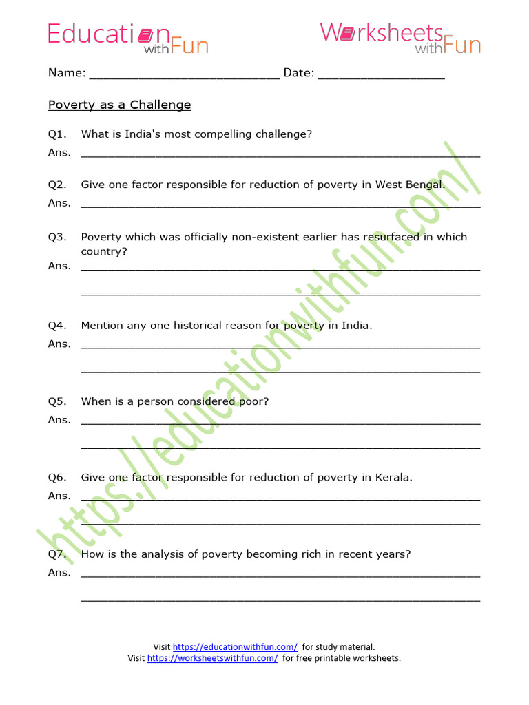 Poverty as a Challenge Worksheet 1 | PDF