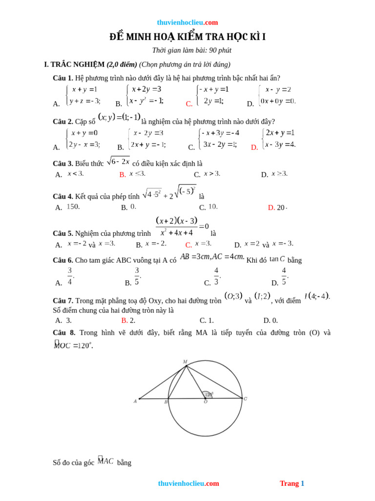 De Kiem Tra Toan 9 KNTT HK1 | PDF