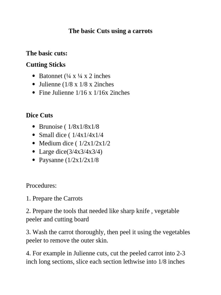 The Basic Cuts Using A Carrots | PDF | Cooking, Food & Wine
