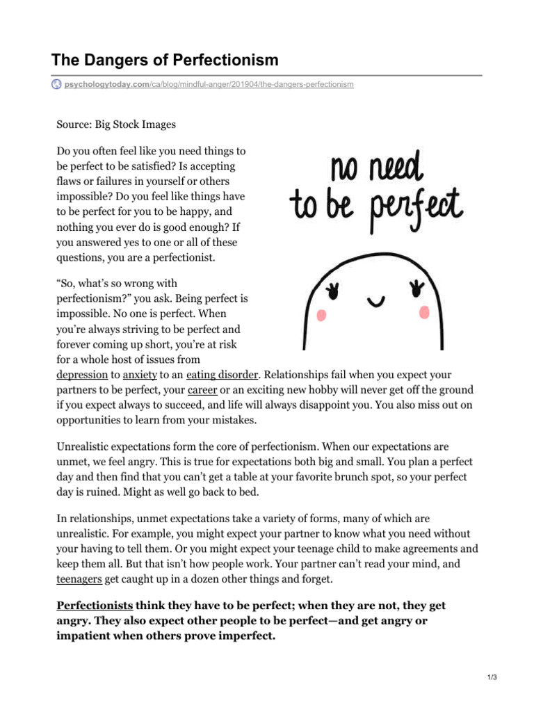 Brandt - The Dangers of Perfectionism | PDF | Perfectionism (Psychology ...