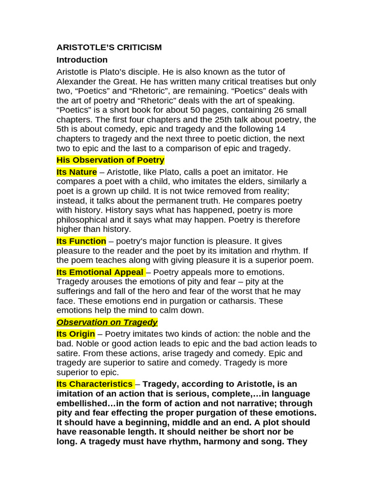 Poetry Origin, Epic and Tragedy Plot Tragic Hero | PDF | Poetics ...