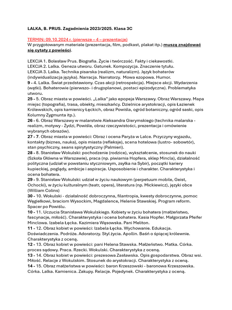 LALKA Zagadnienia 3C 2024 - 2025 | PDF