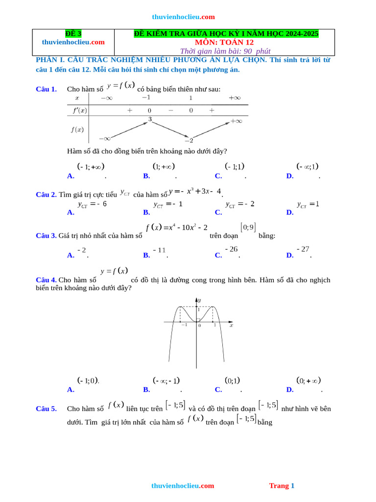 De Kiem Tra Giua HK1 Toan 12 Canh Dieu de 3 | PDF