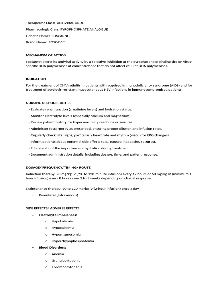 Foscarnet: Mechanism and Uses | PDF | Intravenous Therapy | Diseases ...