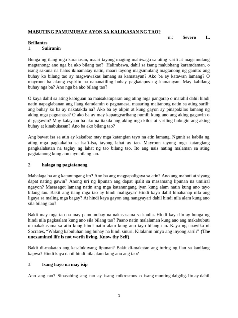 Mabuting Pamumuhay Ayon Sa Kalikasan NG Tao | PDF