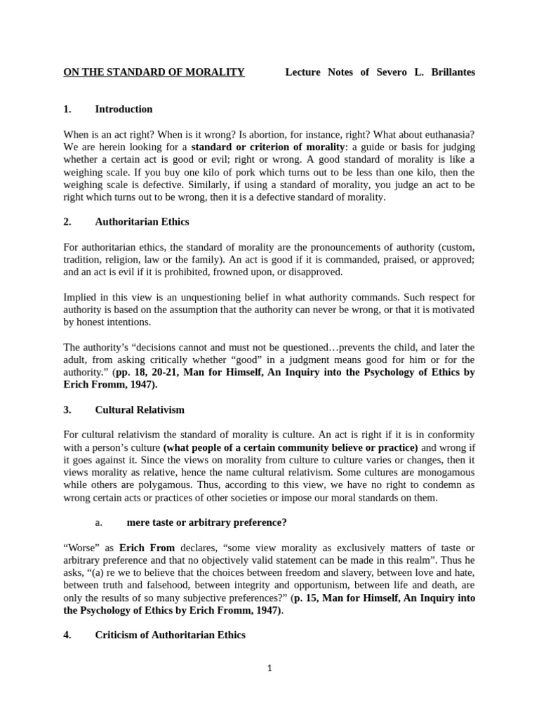 B. On The Standard of Morality | PDF | Morality | Reason