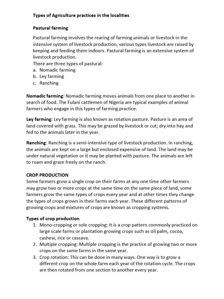 1726 - Types of Agriculture Practices in The Localities | PDF | Science ...