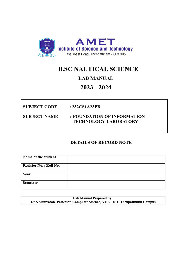 BSC- 2nd SEM FOIT LAB Manual | PDF | Spreadsheet | Microsoft Access