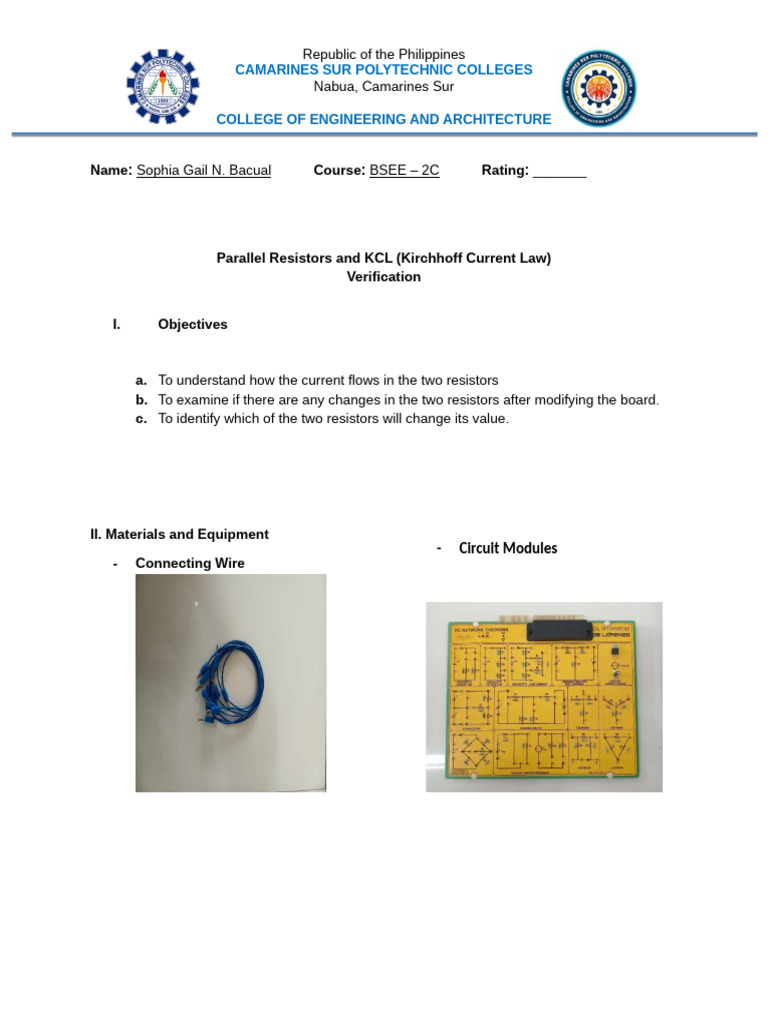Experiment 1 (Parallel Resistor and KCL Verification) | PDF | Resistor | Metrology