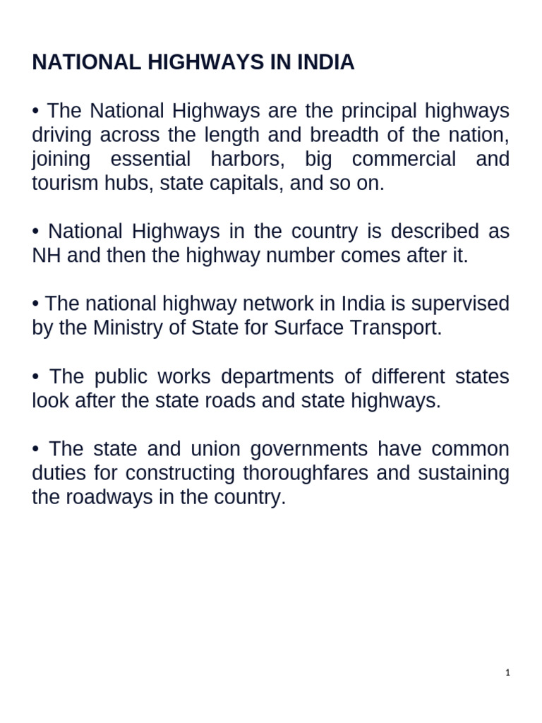 National Highways in India | PDF | Highway | Controlled Access Highway