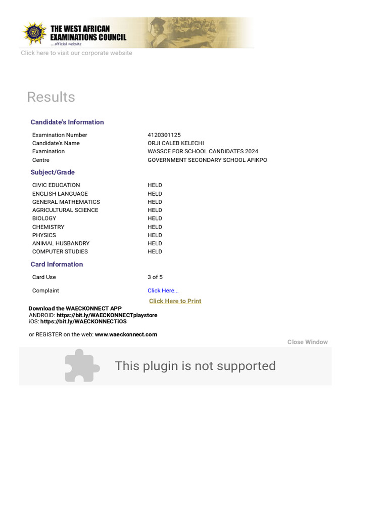 Waecdirect Online - Results | PDF