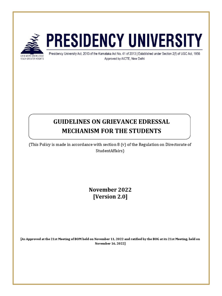 Guidelines On Grievance Redressal Mechanism For Students V2 | PDF ...