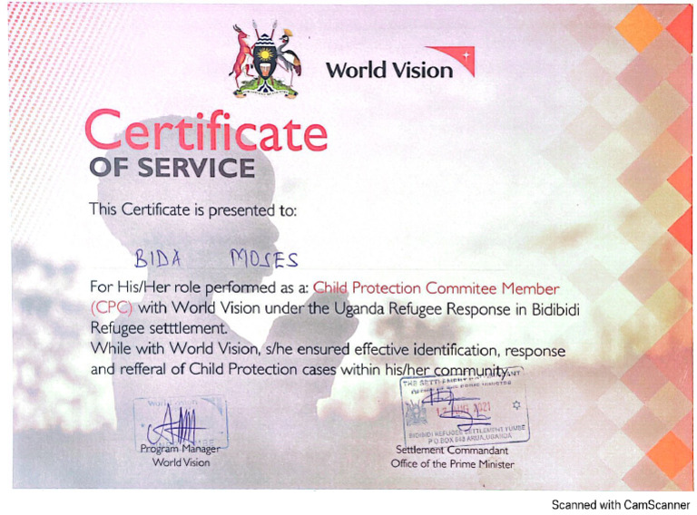 World Vision Certificate | PDF
