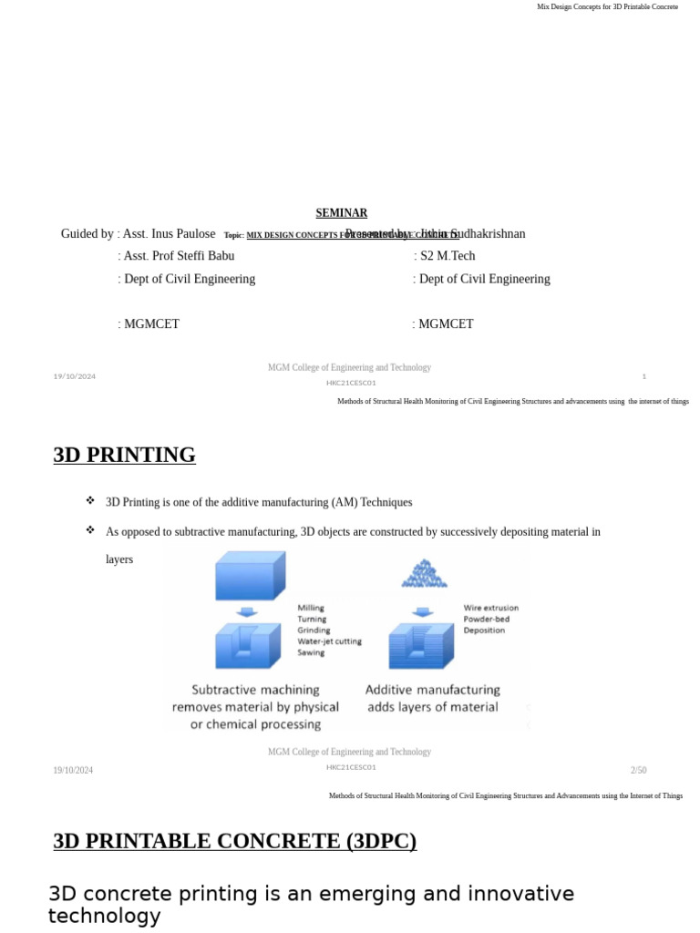Mix Design Concept For 3D Printable Concrete by Jithin | PDF | 3 D ...
